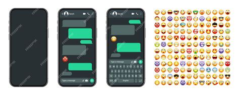 Premium Vector Smartphone Messaging App User Interface With Emoji Sms Text Frame Chat Screen