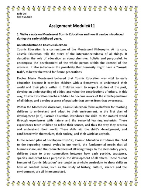 Pmc Module 11 Assignment Sada Gul Rolld12903 Pdf Montessori