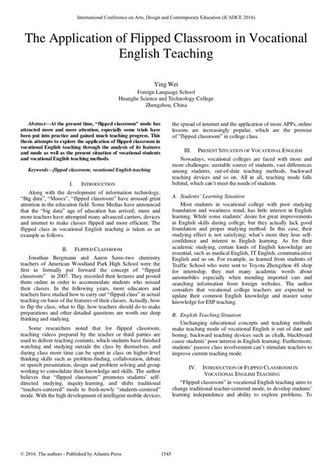 Pdf The Application Of Flipped Classroom In Vocational English Teaching