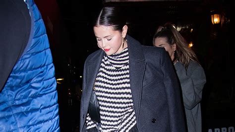 Selena Gomezs Striped Turtleneck Sweater Jeans In Nyc Shop