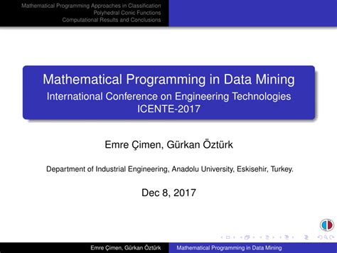 Pdf Mathematical Programming In Data Mining