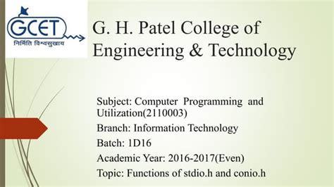 Functions Of Stdio Conio Pptx Programming Languages Computing