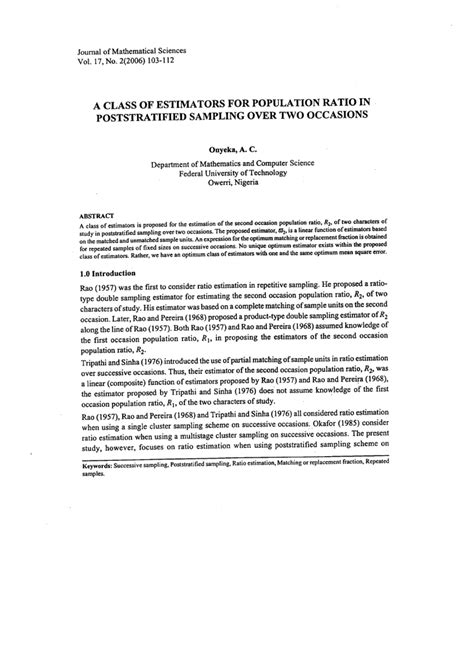 Pdf A Class Of Estimators For Population Ratio In Poststratified