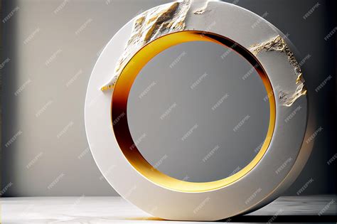3d визуализация абстрактный современный минимальный фон с золотым кольцом белый булыжник пустой