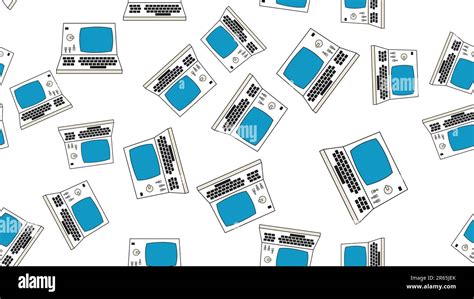 Seamless Pattern Endless Computer With Old Retro Computers Pc And Vintage White Hipster Floppy
