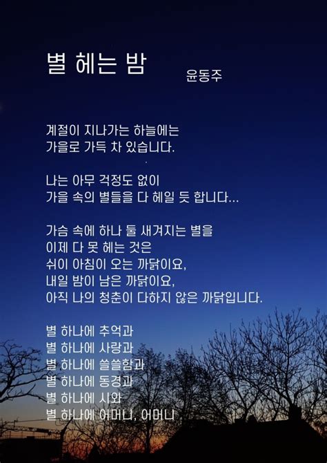 윤동주 별 헤는 밤 해석 네이버 블로그