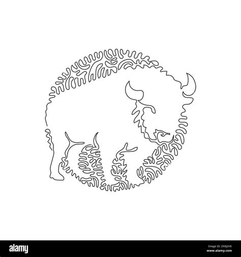 Single Swirl Continuous Line Drawing Of Huge Head Bison With Two Horns