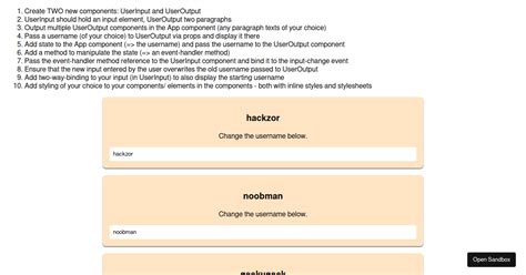 udemy react assignment 1 codesandbox