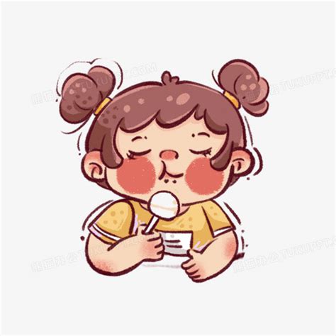 卡通手绘贪吃的小女孩免抠元素png图片素材下载 手绘png 熊猫办公