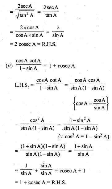 Ml Aggarwal Trigonometric Identities Exe 18 Solutions Icse Class 10 Maths Ch 18 Icsehelp