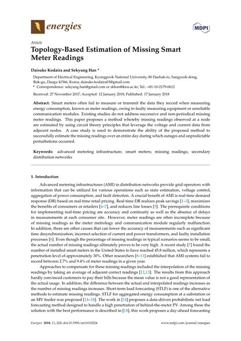 Pdf Topology Based Estimation Of Missing Smart Meter Readings
