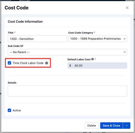 Cost Codes Overview