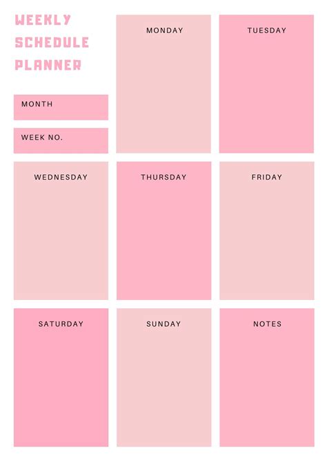 Pink Weekly Planner Weekly Planner Template Weekly Schedule Planner