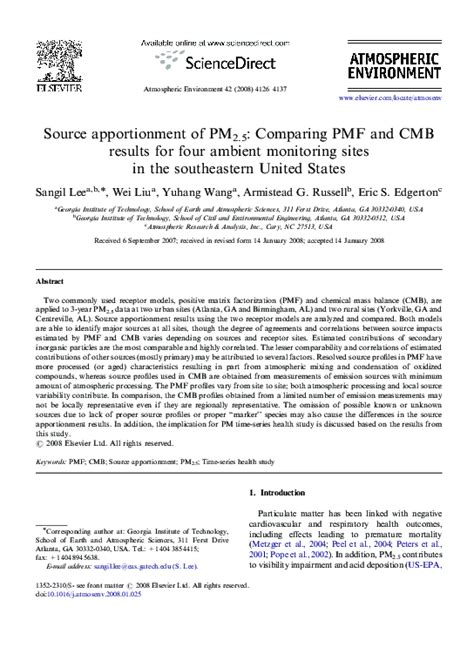 Pdf Source Apportionment Of Pm25 Comparing Pmf And Cmb Results For