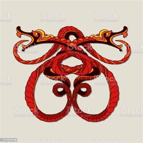 입을 벌리고 꼬인 두 뱀 팔의 외투 문신 지문 또는 티셔츠를위한 장식 디자인 요소 호텔 레스토랑 부티크 초대장 보석 등에 사용됩니다 벡터 디자인 템플릿 T 셔츠에 대한 스톡