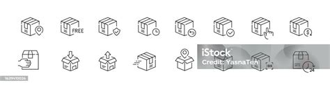 배달 소포 아이콘 집합입니다 바코드 송수신 24시간 배송 및 반품 픽셀 퍼펙트 편집 가능한 스트로크 24 시간 영업 표시에 대한 스톡 벡터 아트 및 기타 이미지 Istock