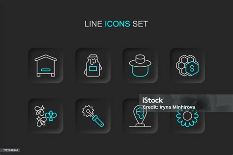 세트 라인 꽃 벌집 꿀벌 위치 꿀 커터 롤 꿀벌 벌집 판매 보호 모자가 있는 양봉가 항아리 및 벌집 꿀벌 아이콘 벡터 가격에 대한 스톡 벡터 아트 및 기타 이미지 Istock