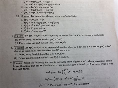 solved 1 f n log n g n log n 1 2 f n n3 n