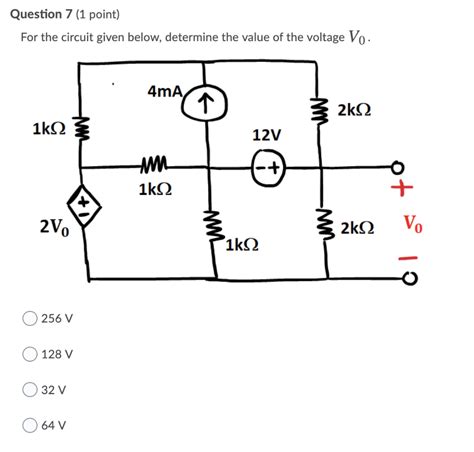 solved question 7 1 point for the circuit given below