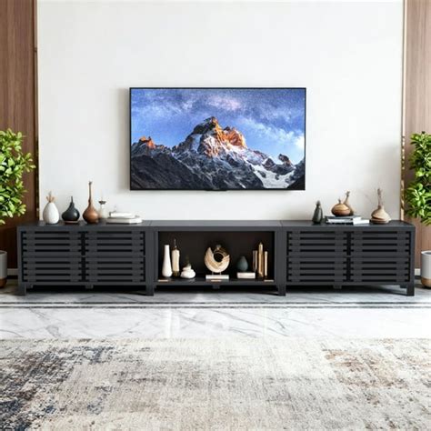 115 Modern Extra Long Tv Stand With Storage Cabinets And Open Shelves