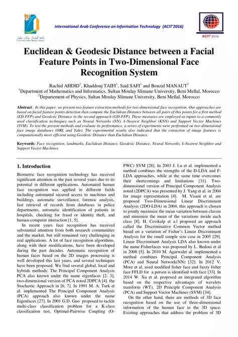 Pdf Euclidean And Geodesic Distance Between A Facial Feature Points In Two Dimensional Face