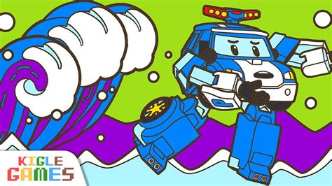 바다에 빠졌어요 로보카 폴리 스케치북 구조 색칠공부 경찰차 구조대 키글 게임 Kigle Games Youtube