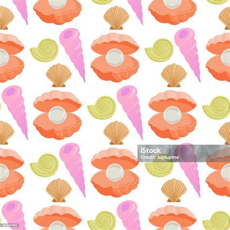 바다 포탄 해양 만화조가 완벽 한 패턴 배경 바다 불가사리 산호해 벡터 일러스트 레이 션 가리비에 대한 스톡 벡터 아트 및 기타 이미지 가리비 갑각류 그리기 Istock