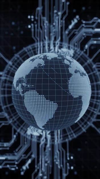 3d Digital Earth Enveloped In Grid Structure Abstract Data Streams Suggest Connectivity