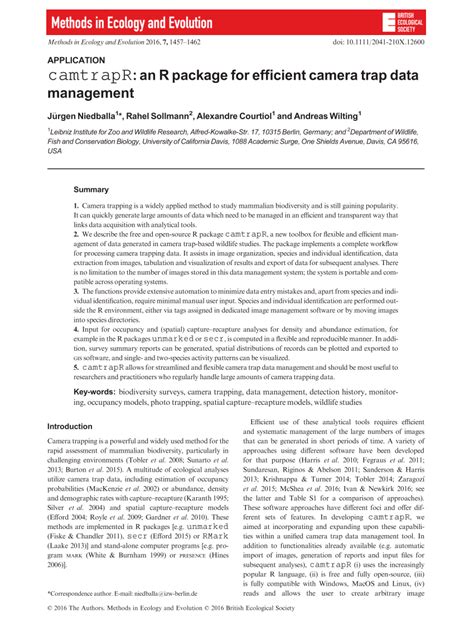 Pdf Camtrapr An R Package For Efficient Camera Trap Data Management