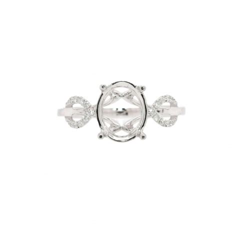 Ring Semi Mount Oval 10x8mm In 14k White Gold With Diamond Accents