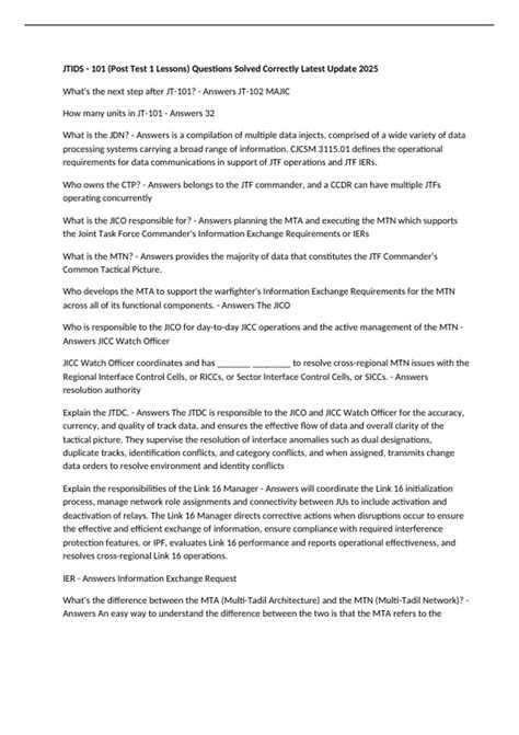 Jtids 101 Post Test 1 Lessons Questions Solved Correctly Latest Update 2025 Jtids 101