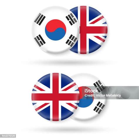 한국과 영국 원형 깃발 3d 아이콘을 클릭합니다 영국과 한국의 국가 상징 벡터 그림입니다 0명에 대한 스톡 벡터 아트 및 기타