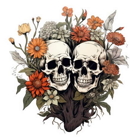 Premium Photo Vector Drawing Of Flowers And Skeletons With A White