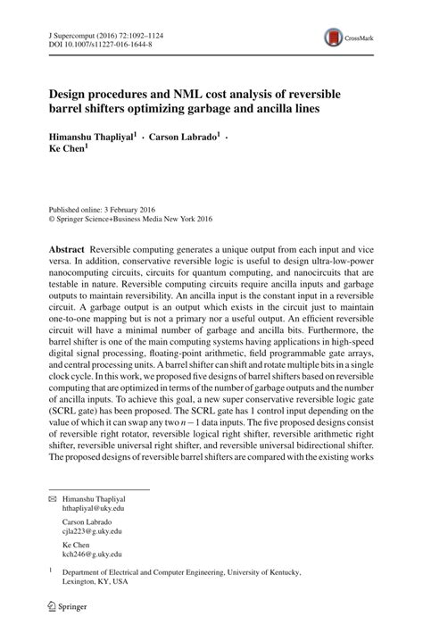 Pdf Design Procedures And Nml Cost Analysis Of Reversible Barrel