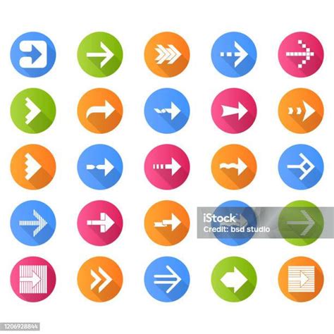 화살표 유형 플랫 디자인 긴 그림자 문하 아이콘 세트 물결 모양의 노치 화살촉 점선 트위스트 다음 화살표를 파선 오른쪽 을 가리키는 기호입니다 탐색 기호입니다 벡터 실루엣