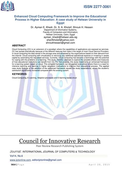 Pdf Enhanced Cloud Computing Framework To Improve The Educational