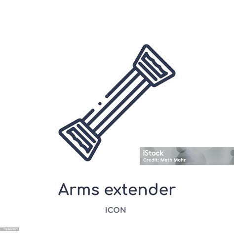 체육관 및 피트 니스 개요 컬렉션에서 선형 무기 익스텐더 아이콘 얇은 라인 암 익스텐더 아이콘 흰색 배경에 고립입니다 팔 익스텐더 유행 그림 갈고리 발톱에 대한 스톡 벡터