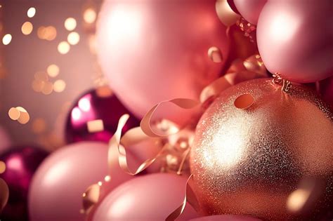 Розовый фон с воздушными шарами конфетти блестками огнями Годовщина Девичник Премиум Ai