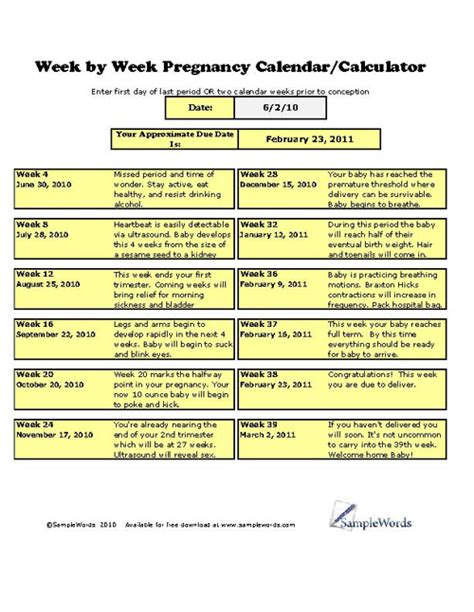 Pregnancy Calculator Due Date Excel Spreadsheet