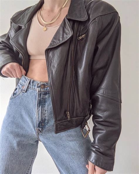 Vintage Leather Jacket Outfit Roupas Looks