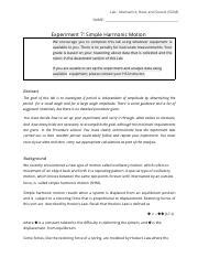 Investigating Simple Harmonic Motion Lab Mechanics Study Course Hero