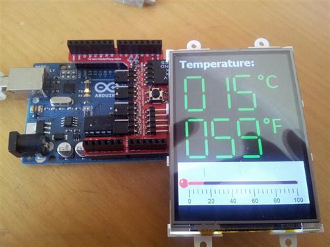 4d Systems Visi Genie Ulcd 32ptu Ar Screen Displaying Dht22 Temperature