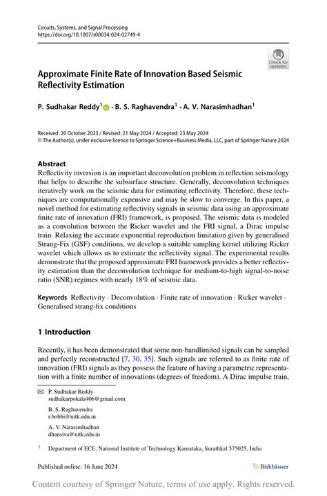 Approximate Finite Rate Of Innovation Based Seismic Reflectivity Estimation Request Pdf