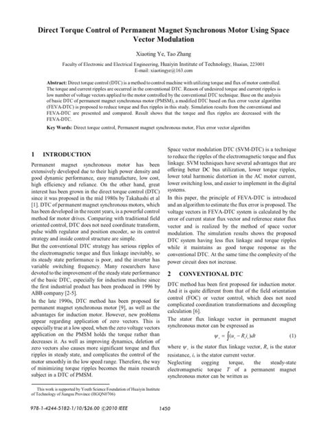 Direct Torque Control Of Permanent Magnet Synchronous Motor Using Space Vector Modulation Pdf