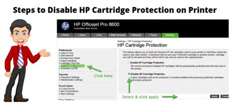 Steps To Disable Hp Cartridge Protection On Printer Hp Printer Cartridges Printer Printer