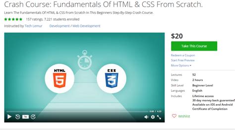 crash course fundamentals of html and css from scratch udemy course list