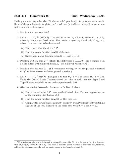 Assignment 9 With Solutions Statistical Theory Stat 411 Assignments Statistics Docsity