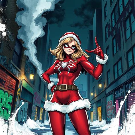 Spider Girl Gwen Stacy In A Santa Outfit Smiling