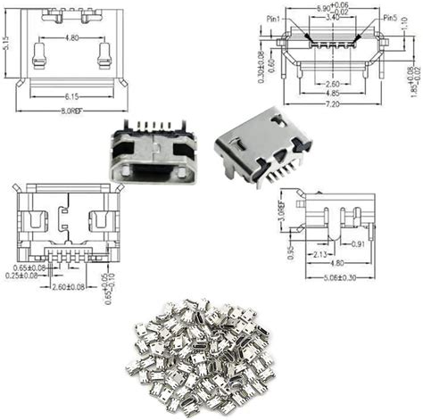 Whpromlang 100 Pcs Type B Female Mini Usb Socket Jack Connector 180 Degree 5 Pin Smd Smt