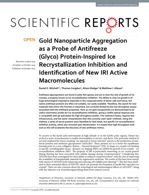 Pdf Gold Nanoparticle Aggregation As A Probe Of Antifreeze Glyco Protein Inspired Ice